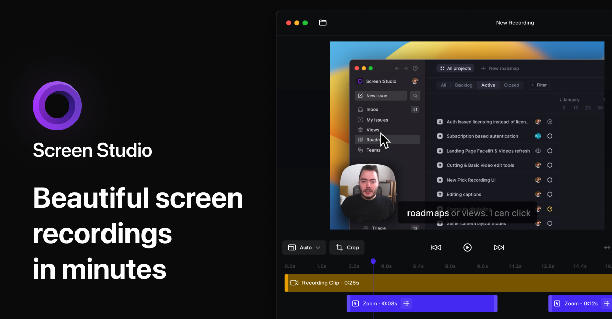 Screen recorder with keyboard shortcuts — Screen Studio